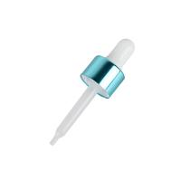 China Plastic Cosmetic Pipette 20/410 Mirror Like Blue Aluminum Capped Plastic Dropper for sale