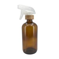 China Amber Boston Glass Sprayer Bottle With Bamboo Cap 500Ml Fine Mist Sprayer Bottle for sale
