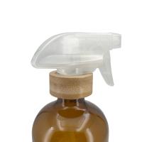 China Amber Boston Glass Sprayer Bottle With Bamboo Cap 500Ml Fine Mist Sprayer Bottle for sale