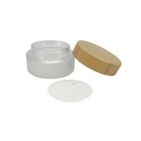 China 30g 50g Frosted Glass Cosmetic Jars With Bamboo Lids Luxury Face Cream Container for sale