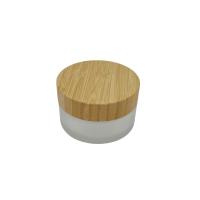 China 30g 50g Frosted Glass Cosmetic Jars With Bamboo Lids Luxury Face Cream Container for sale