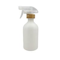 China 500ml 16 Ounce Matte White Luxury Spray Bottle Square Gun Sprayer With Bamboo Cap for sale