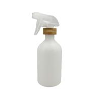 China 500ml 16 Ounce Matte White Luxury Spray Bottle Square Gun Sprayer With Bamboo Cap for sale