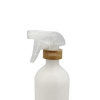 China 500ml 16 Ounce Matte White Luxury Spray Bottle Square Gun Sprayer With Bamboo Cap for sale