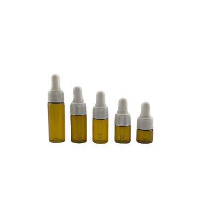 China 1ml 2ml 3ml 5ml Mini Amber Glass Dropper Bottles Perfume Essential Oil Sample Bottle for sale