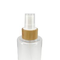 China Round Flat Shoulder Transparent Plastic Perfume Spray Bottles With Bamboo Lids 100ml 120ml for sale