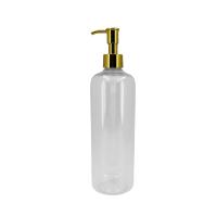 China 250ml 500ml Plastic Transparent Lotion Bottle With Golden Pump Heads And Snap Fastened for sale