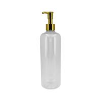 China 250ml 500ml Plastic Transparent Lotion Bottle With Golden Pump Heads And Snap Fastened for sale