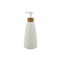 China White Matte Conical Plastic Lotion Bottle With Bamboo Cap 250ml Cosmetic Dispenser Bottle for sale