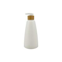China White Matte Conical Plastic Lotion Bottle With Bamboo Cap 250ml Cosmetic Dispenser Bottle for sale