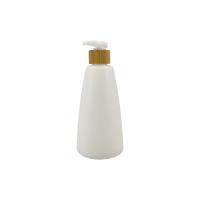 China White Matte Conical Plastic Lotion Bottle With Bamboo Cap 250ml Cosmetic Dispenser Bottle for sale