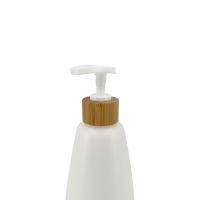 China White Matte Conical Plastic Lotion Bottle With Bamboo Cap 250ml Cosmetic Dispenser Bottle for sale