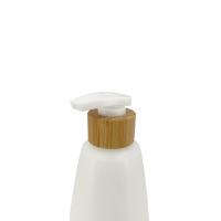 China White Matte Conical Plastic Lotion Bottle With Bamboo Cap 250ml Cosmetic Dispenser Bottle for sale