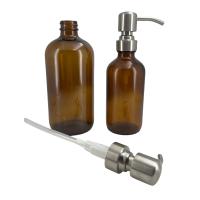 China Luxury 8oz 16oz Glass Clear Amber Boston Round Pump Bottles For Hand Lotion Shampoo for sale