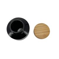 China Black Glass Cosmetic Cream Jar With Bamboo Lid 30ml 50ml Facial Cream Containers for sale