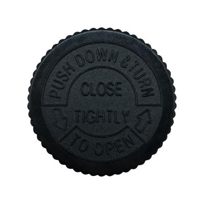 China Black Screw Type Cap Plastic Child Resistant Medicine Bottle Caps 24mm 28mm 30mm 38mm 44mm for sale