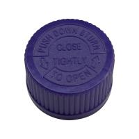 China 28/410 Purple Plastic Striped Child Resistant Cap Anti Slip Press And Turn Cap for sale