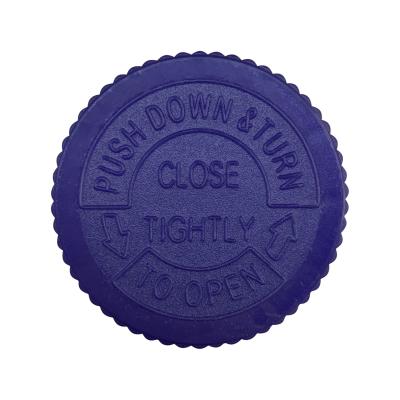 China 28/410 Purple Plastic Striped Child Resistant Cap Anti Slip Press And Turn Cap for sale