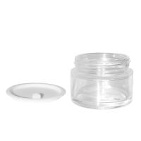 China Mirror Finish Golden Colored Lid Transparent Glass Cream Jars 30g Portable Cosmetic Containers for sale