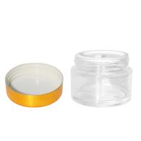 China Mirror Finish Golden Colored Lid Transparent Glass Cream Jars 30g Portable Cosmetic Containers for sale