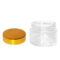 China Mirror Finish Golden Colored Lid Transparent Glass Cream Jars 30g Portable Cosmetic Containers for sale