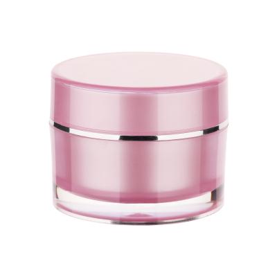 China Round Pink Double Layer Cosmetic Cream Jar 50ml Portable Cosmetic Packaging Jars for sale