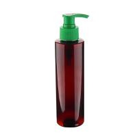 China 300ml Amber PET Cosmetic Flat-Shoulder Lotion Bottle With 28/410 Plastic Lotion Pump for sale