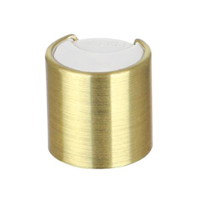 China Disc Top Cap New 24 410 Golden Brushed Aluminum Shell Plastic Press Flip Top Cap for sale