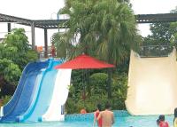 China Blue Yellow Water Park Slide Combined , Fiberglass Large Spiral Slide Equipment for sale