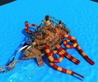 China ROHS Mini Water Park Equipment Wood Pirate Ship With Fiberglass Slide for sale