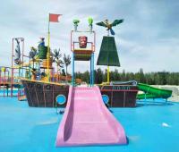China ROHS Mini Water Park Equipment Wood Pirate Ship With Fiberglass Slide for sale