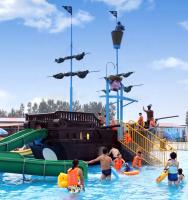 China ROHS Mini Water Park Equipment Wood Pirate Ship With Fiberglass Slide for sale
