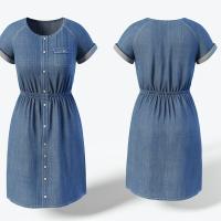 China Cotton Denim Dress Women Summer Short Sleeve Button Pockets Anti-Static Anti-Wrinkle Washable for sale