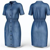 China Cotton Denim Dress Women Summer Short Sleeve Button Pockets Anti-Static Anti-Wrinkle Washable for sale