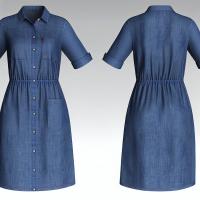 China Cotton Denim Dress Women Summer Short Sleeve Button Pockets Anti-Static Anti-Wrinkle Washable for sale