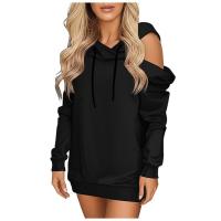 China Women Cold Shoulder Hoodie Dress Cotton Knit Long Sleeve Breathable Anti wrinkle for Casual Wear Plus Size Maternity for sale