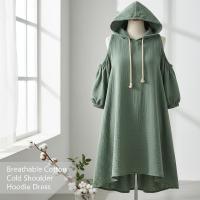 China Women Cold Shoulder Hoodie Dress Cotton Knit Long Sleeve Breathable Anti wrinkle for Casual Wear Plus Size Maternity for sale