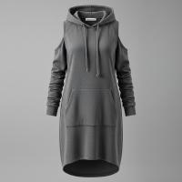 China Women Cold Shoulder Hoodie Dress Cotton Knit Long Sleeve Breathable Anti wrinkle for Casual Wear Plus Size Maternity for sale