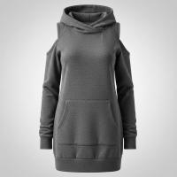 China Women Cold Shoulder Hoodie Dress Cotton Knit Long Sleeve Breathable Anti wrinkle for Casual Wear Plus Size Maternity for sale