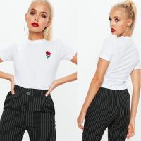 China White Rose Embroidered Crop T Shirt Clothing Women for sale