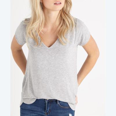 China Custom Logo V Neck Clothing T Shirt Women for sale
