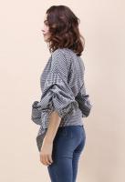 China Fall Clothing Blouse Ladies Gingham Tops Women Wrap Top for sale