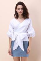 China Fall Clothing Blouse Ladies Gingham Tops Women Wrap Top for sale