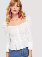 China Cotton White Embroidered Button Up Puff Sleeve Women Blouses 2018 New Designs for sale