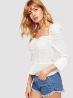 China Cotton White Embroidered Button Up Puff Sleeve Women Blouses 2018 New Designs for sale