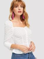 China Cotton White Embroidered Button Up Puff Sleeve Women Blouses 2018 New Designs for sale