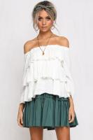 China Womens Tops Blouses 2018 Off Shoulder Ruffle Top In White for sale