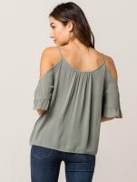 China Women Cold Shoulder V Neck Rayon Blouse for sale