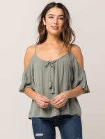 China Women Cold Shoulder V Neck Rayon Blouse for sale