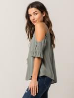 China Women Cold Shoulder V Neck Rayon Blouse for sale